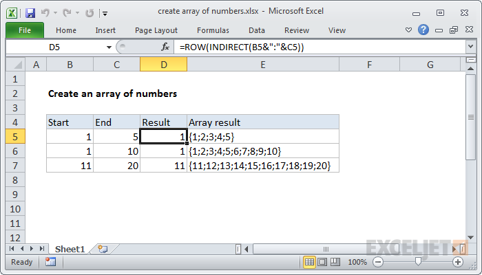 Create Array Of Numbers Excel Formula Exceljet